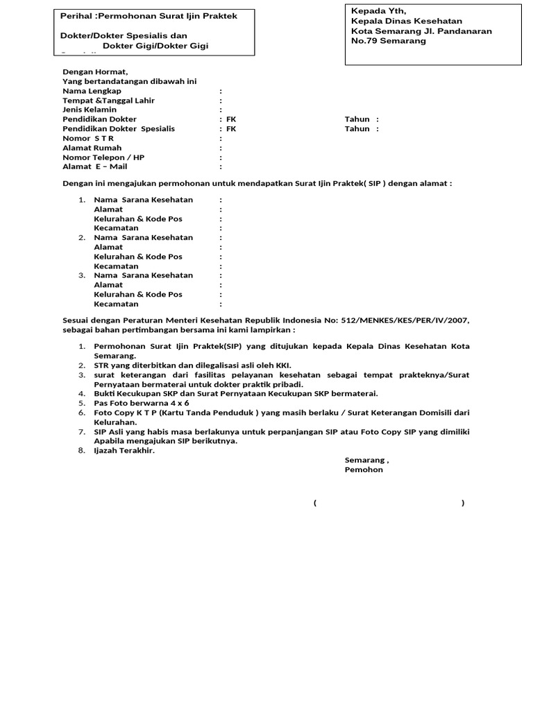 FORMULIR Permohonan PENGAJUAN SIP | PDF