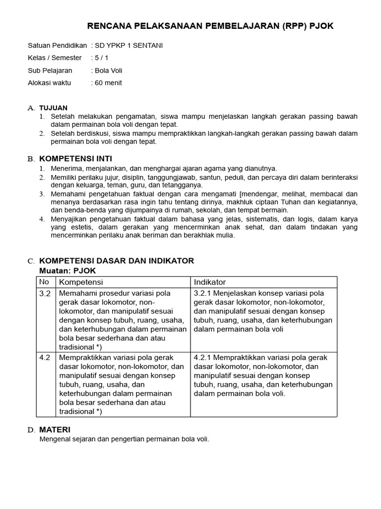 RPP Voli Kelas 5 Semester 1 | PDF