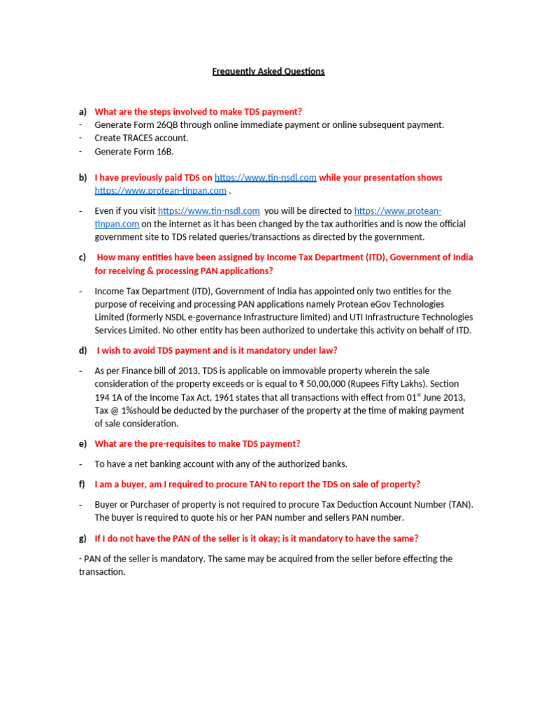 TDS Payment Process- FAQs | PDF