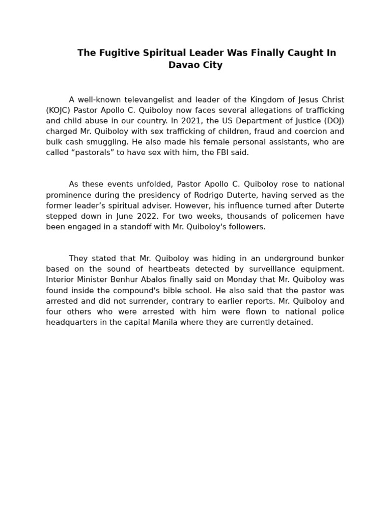 Quiboloy News Report 2 - Zam | PDF | Social Science | Religion ...