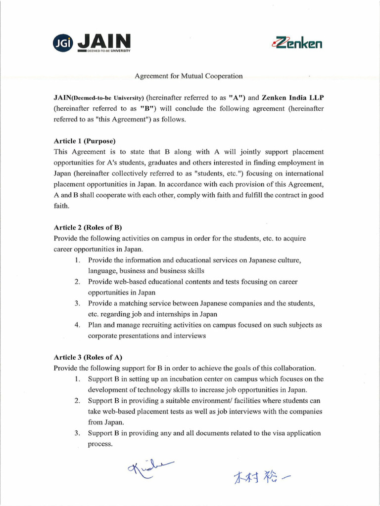 31 Arka Jain University Memorandum of Understanding With Zenken India LLP | PDF