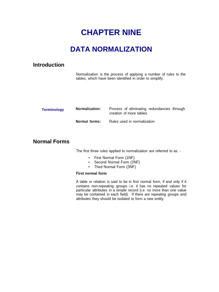 Chapter Nine-Data Normalization | PDF | Data | Computers