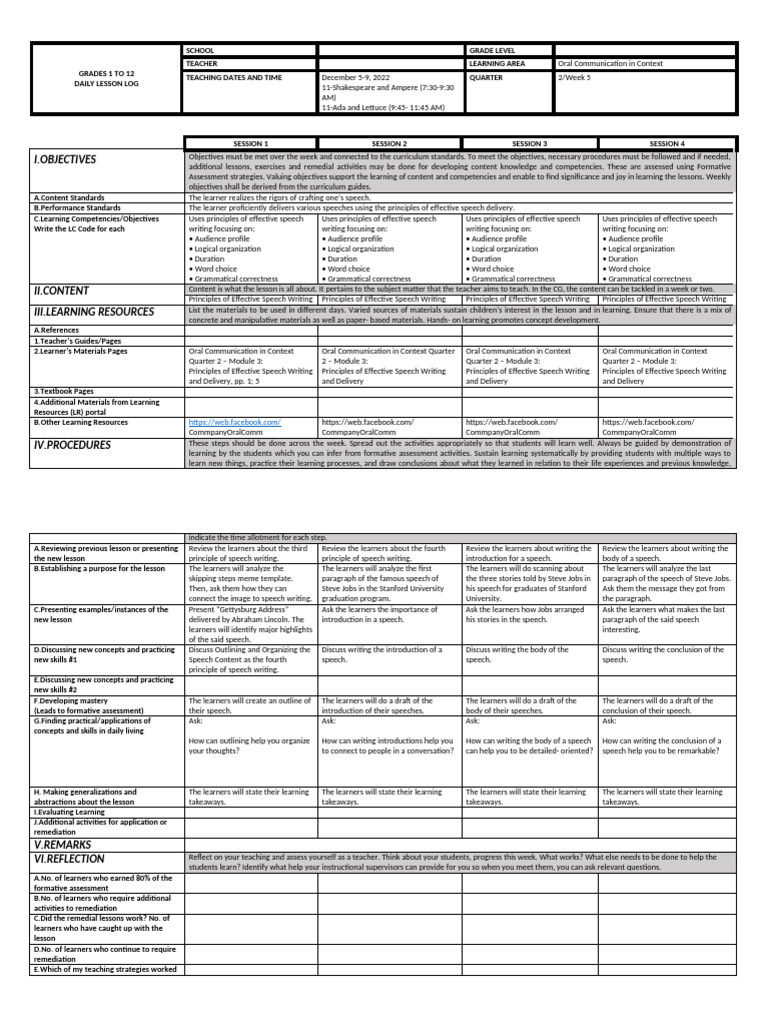Oral Communication Lesson Plan | PDF