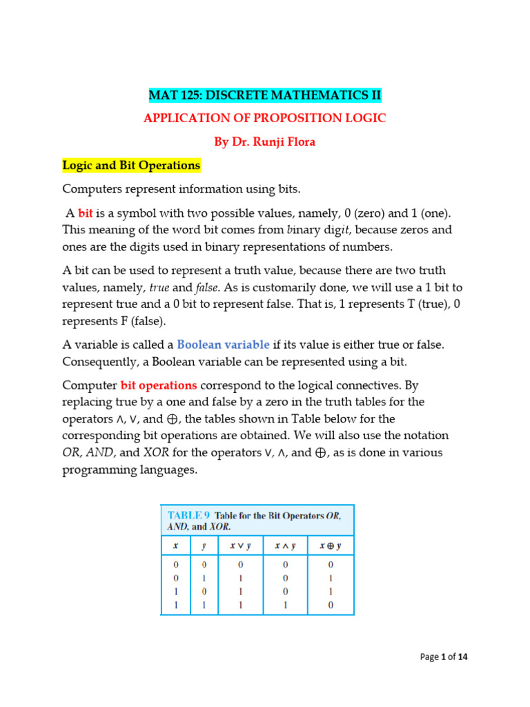 Discrete Math II: Proposition Logic | PDF | Logic Gate | Bit