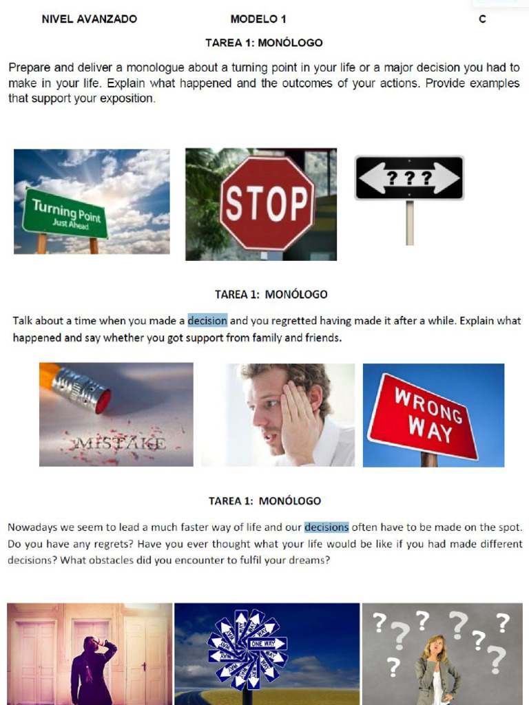 Eoi B2 Speaking Certificate Tests - Decisions and Regrets | PDF