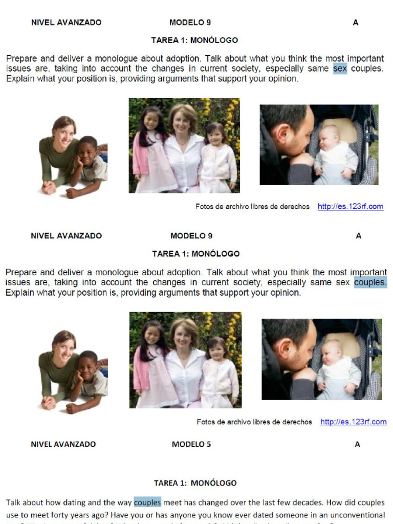 Eoi B2 Speaking Certificate Tests - Families, Parents and Children | PDF