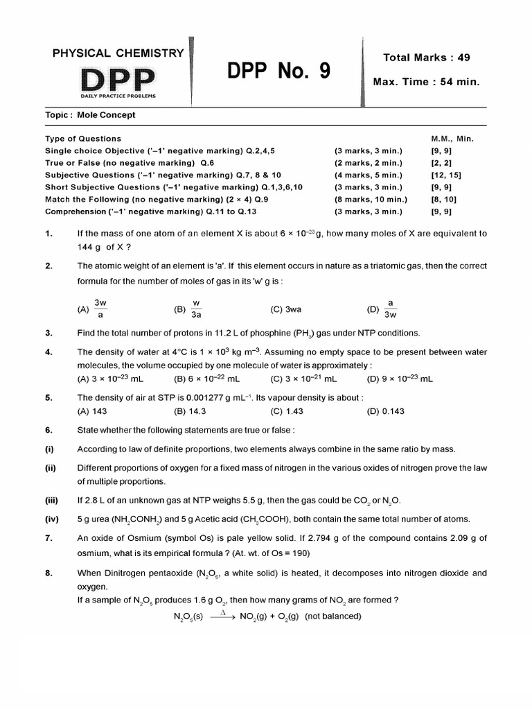 Mole Concept DPP 2 | PDF
