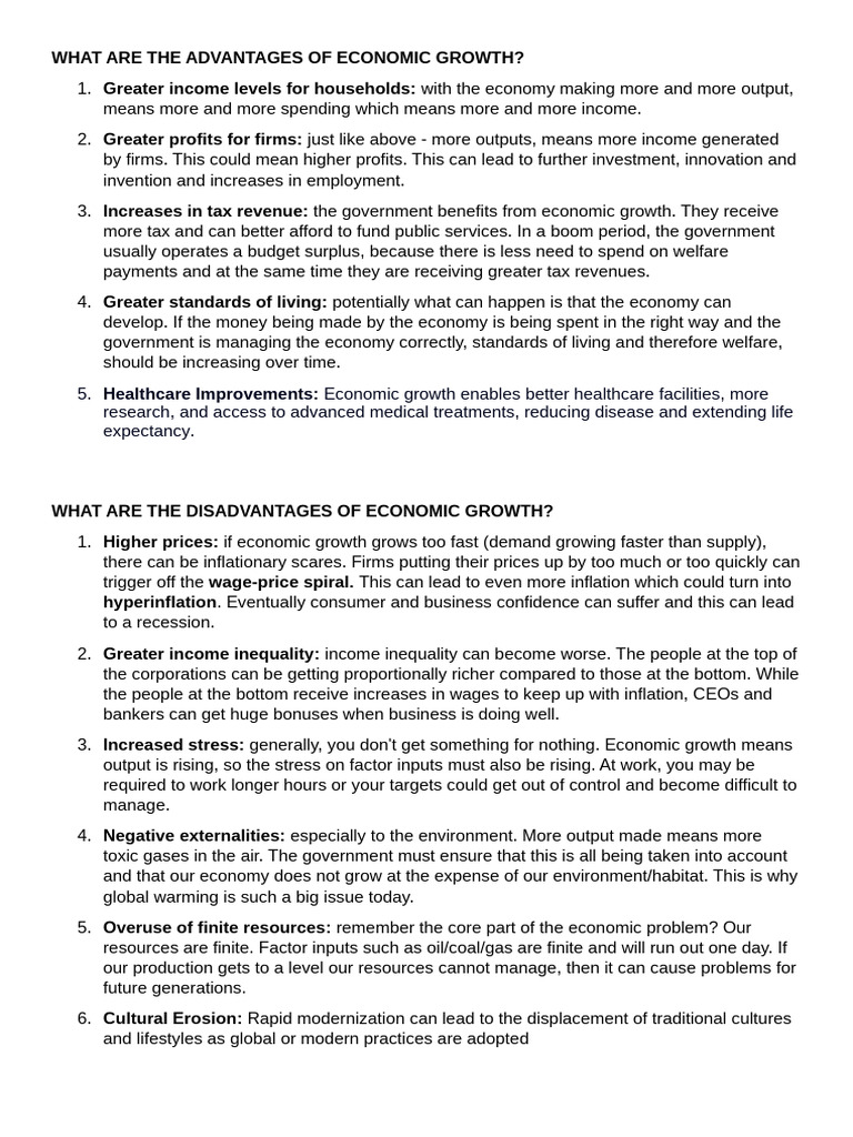 Ad Disad of Economic Growth | PDF | Income | Social Science