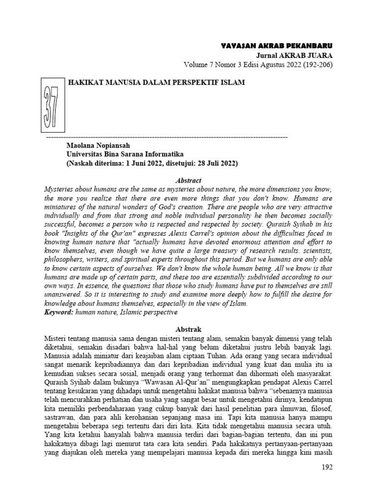 Hakikat Manusia Dalam Perspektif Islam | PDF