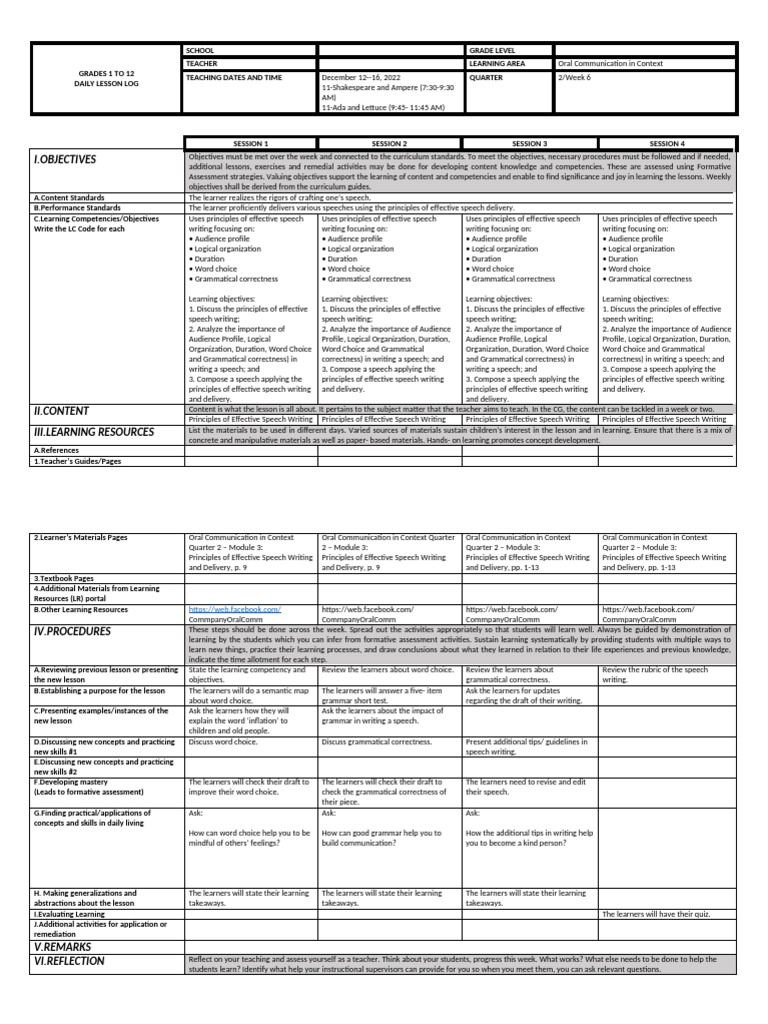 Oral Communication Lesson Plan | PDF | Learning | Career & Growth