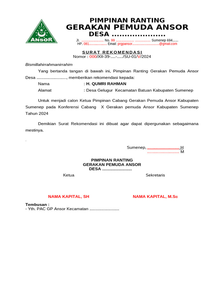 06 Format Surat Rekomendasi Umum (Su-01) PR | PDF