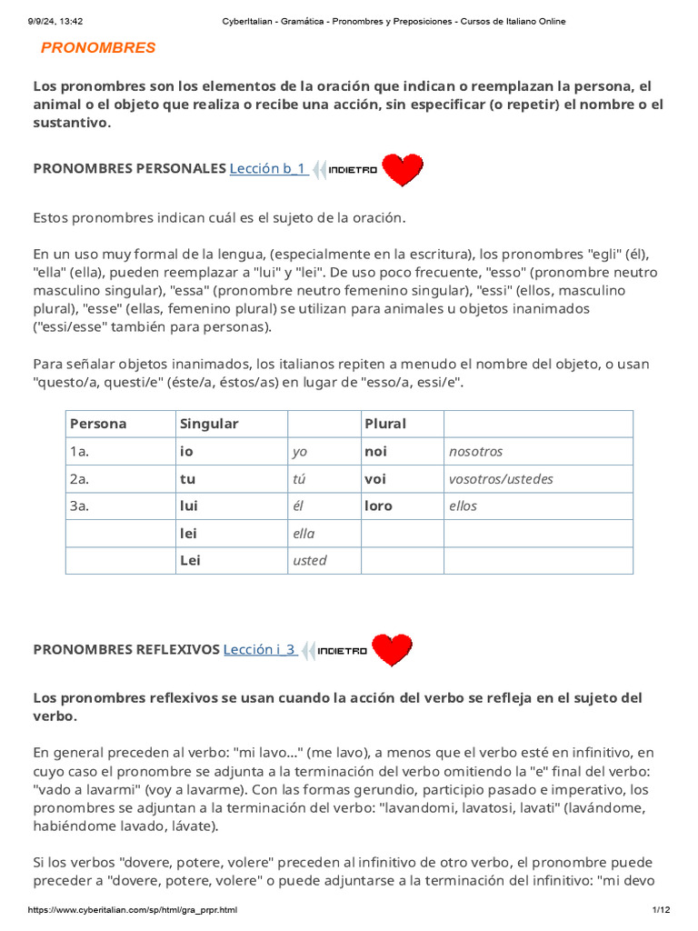 CyberItalian - Gramática - Pronombres y Preposiciones - Cursos de ...
