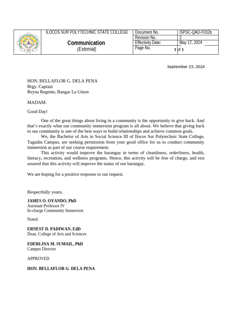Letter To The Barangay Captain | PDF | Science & Mathematics