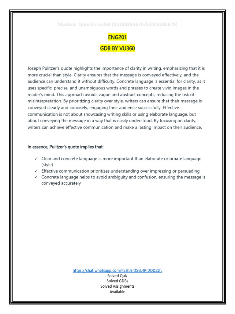 Eng201 GDB by Vu360 | PDF