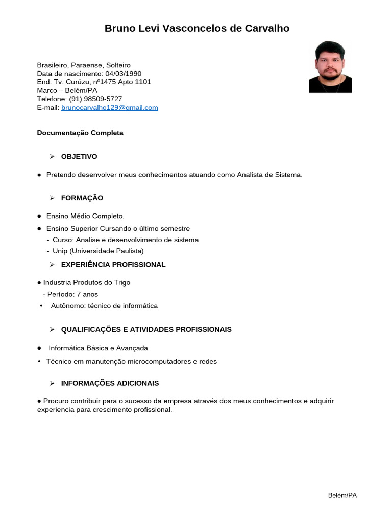 Bruno Levi Vasconcelos de Carvalho: Documentação Completa | PDF