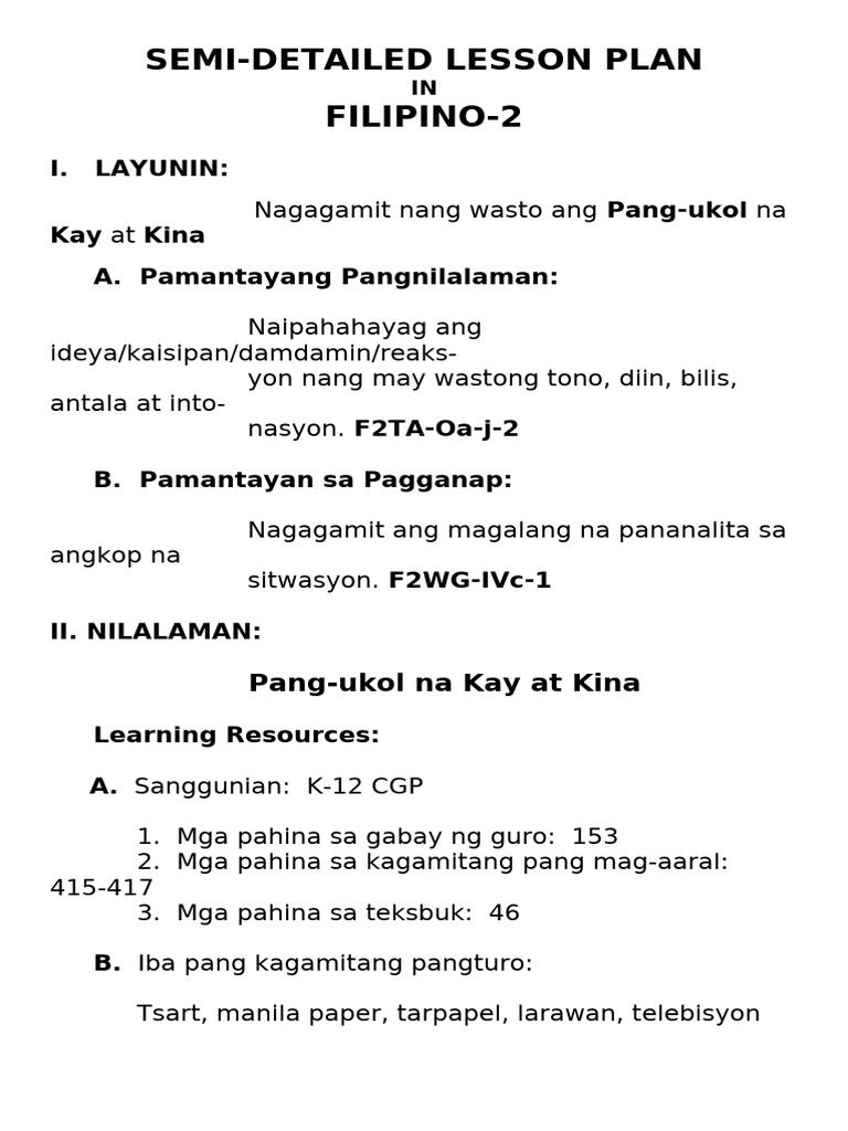 COT 1 Demo in Filipino Lesson Plan | PDF