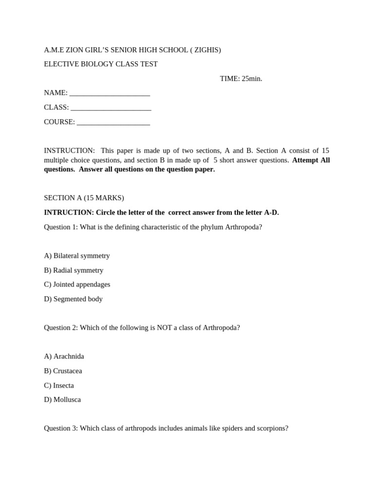 Class Test Questions | PDF