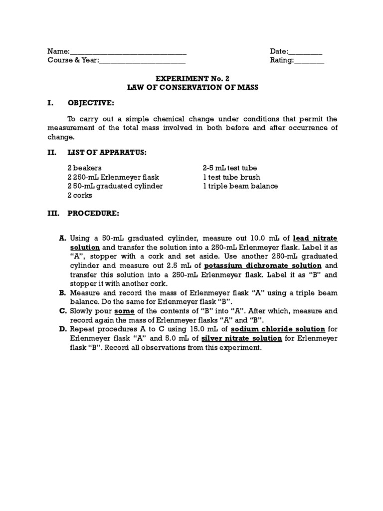 Conservation of Mass Lab Guide | PDF