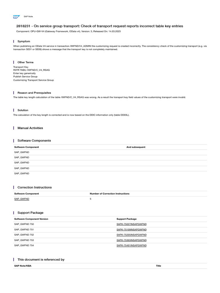 On Service Group Transport: Check of Transport Request Reports ...