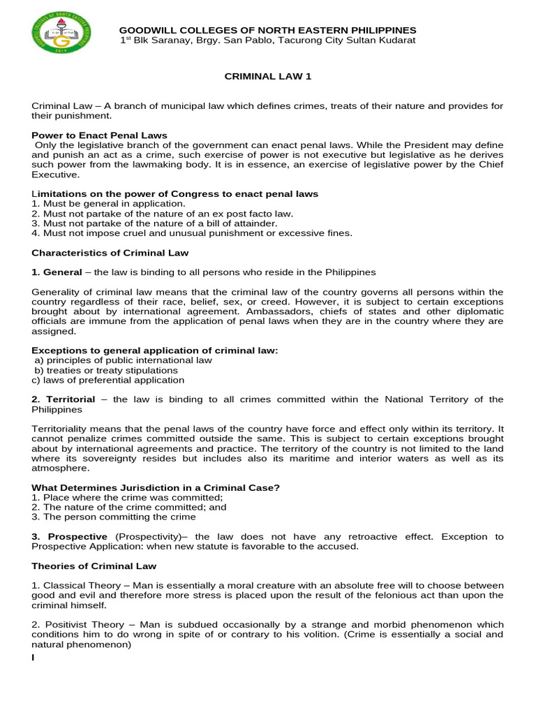 Handouts - Criminal Law 1 | PDF