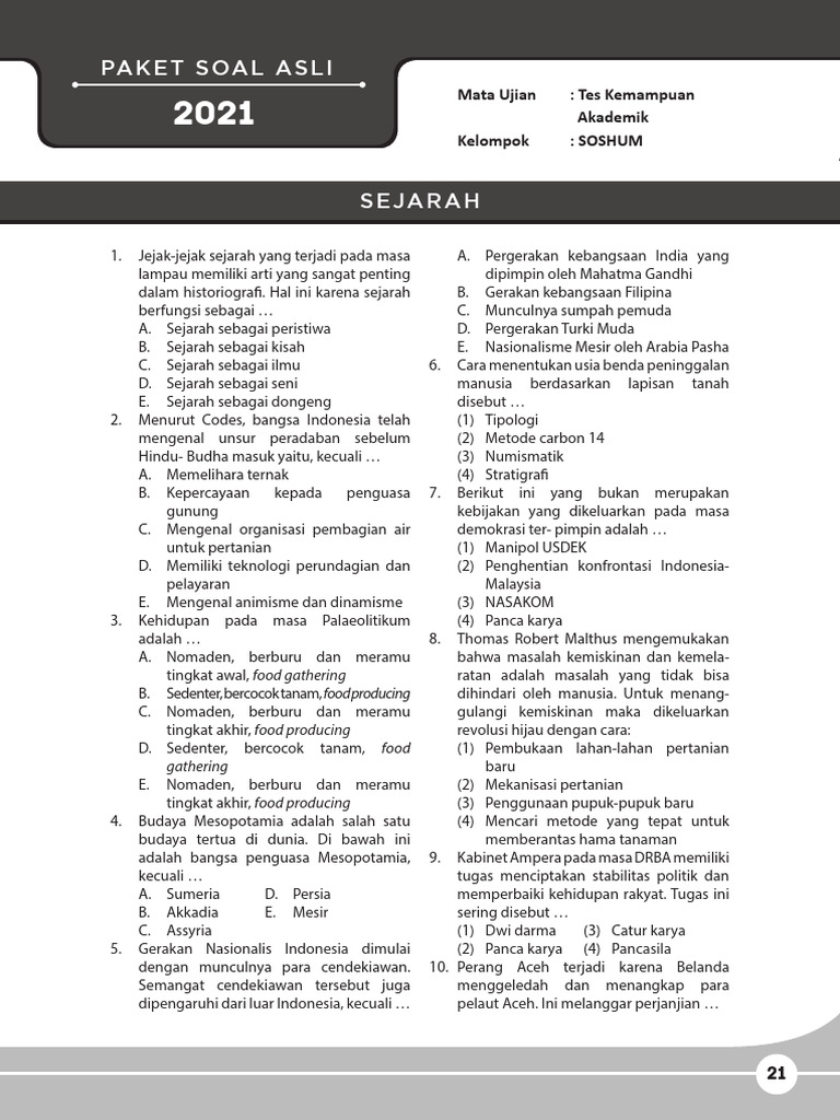 Soal Utbk Soshum 2021-2022 | PDF