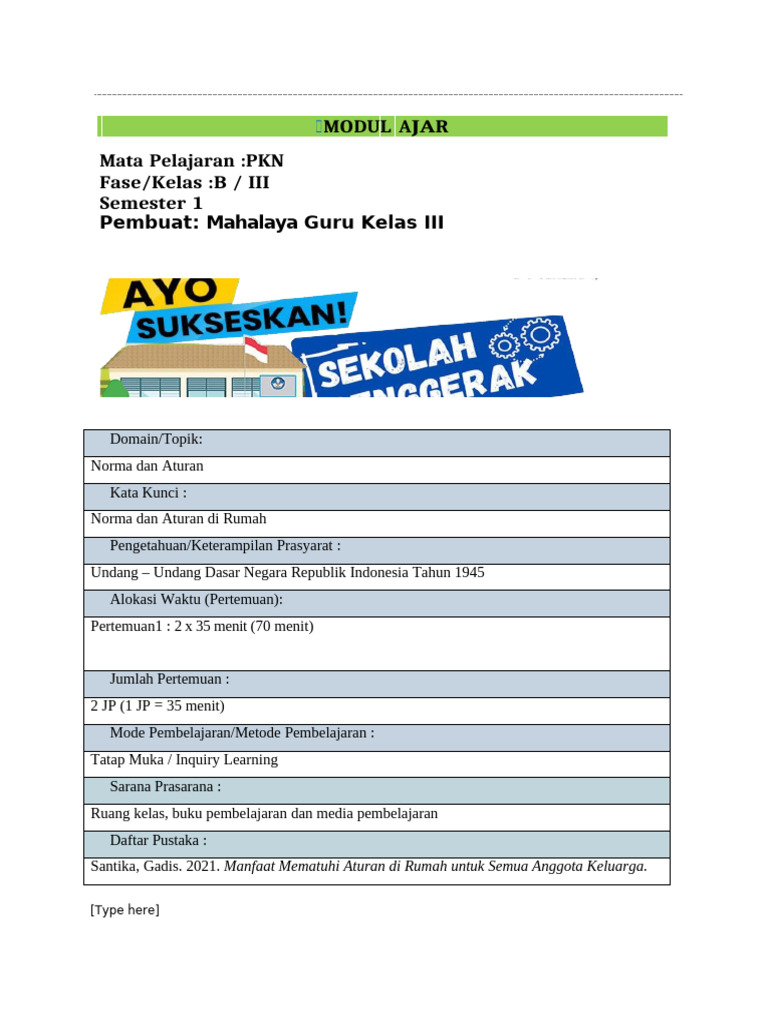 Modul Ajar Mahalaya PPKN KLS 3 | PDF