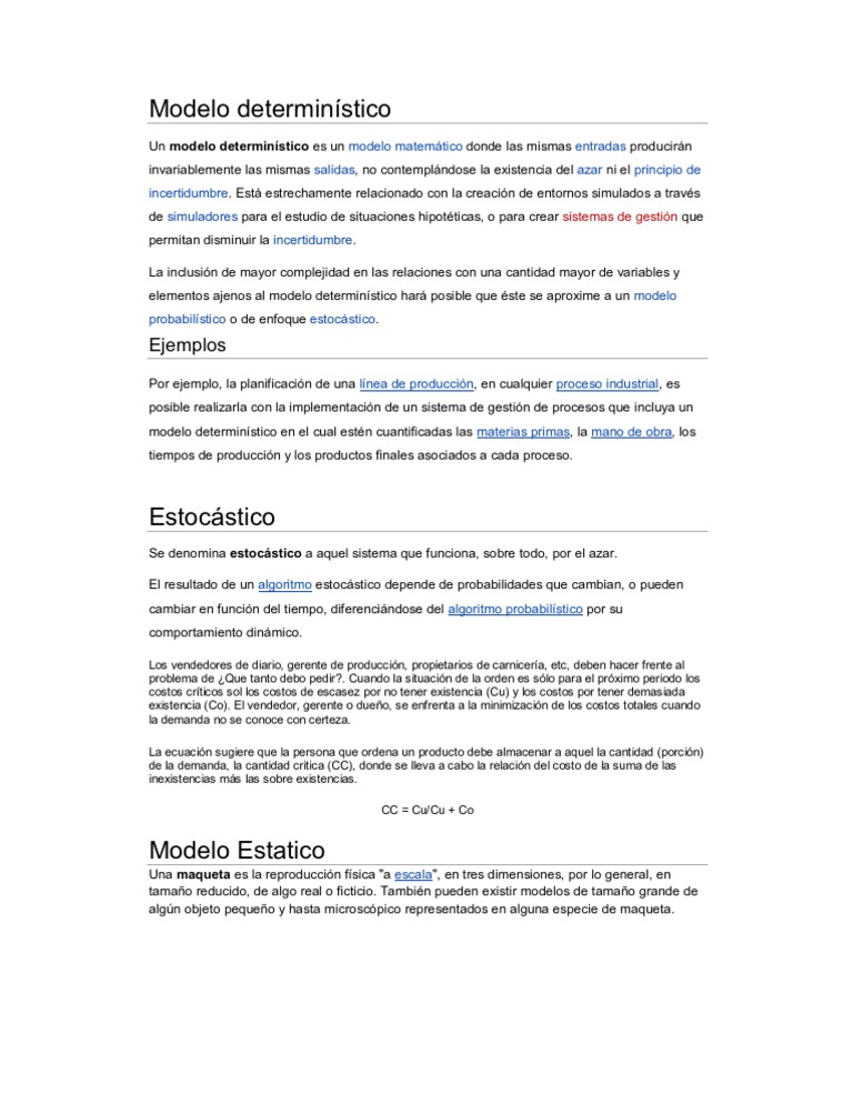 Modelo Determinístico | PDF | Modelo matemático | Estocástico