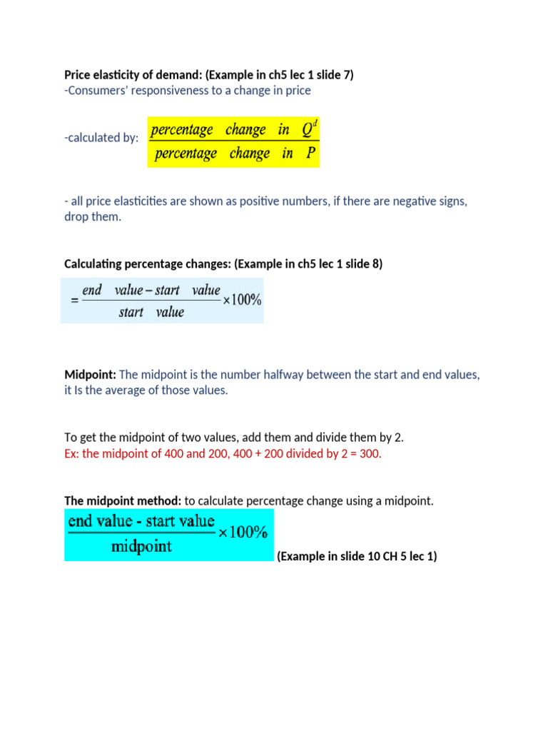 Price Elasticity of Demand: (Example in ch5 Lec 1 Slide 7) | PDF