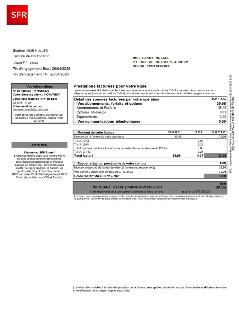 SFR Facture Fixe Du 05 12 23 | PDF