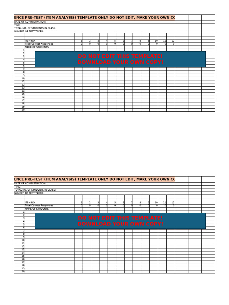 Template Student Profile and Pre Test Score Sheet 1 | PDF