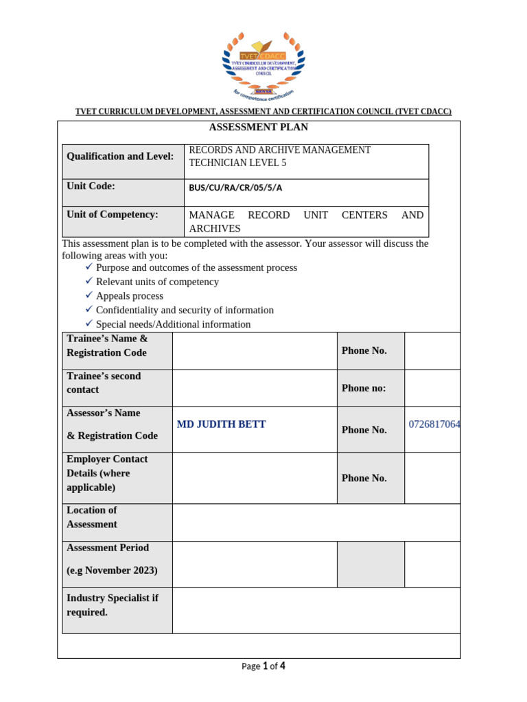 Assessment Plan Develop Computer Program Pdf Career Growth Business