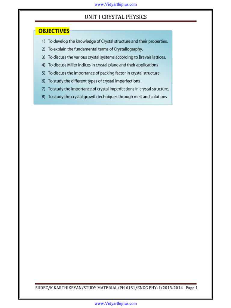 Unit I Crystal Physics | PDF