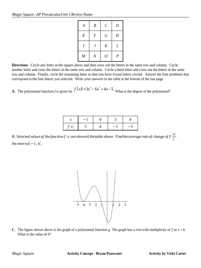 Magic Square AP PC Unit 1 Review | PDF