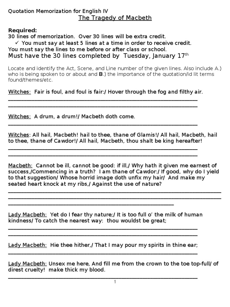Memorization Macbeth | PDF | Macbeth | Shakespearean Tragedies