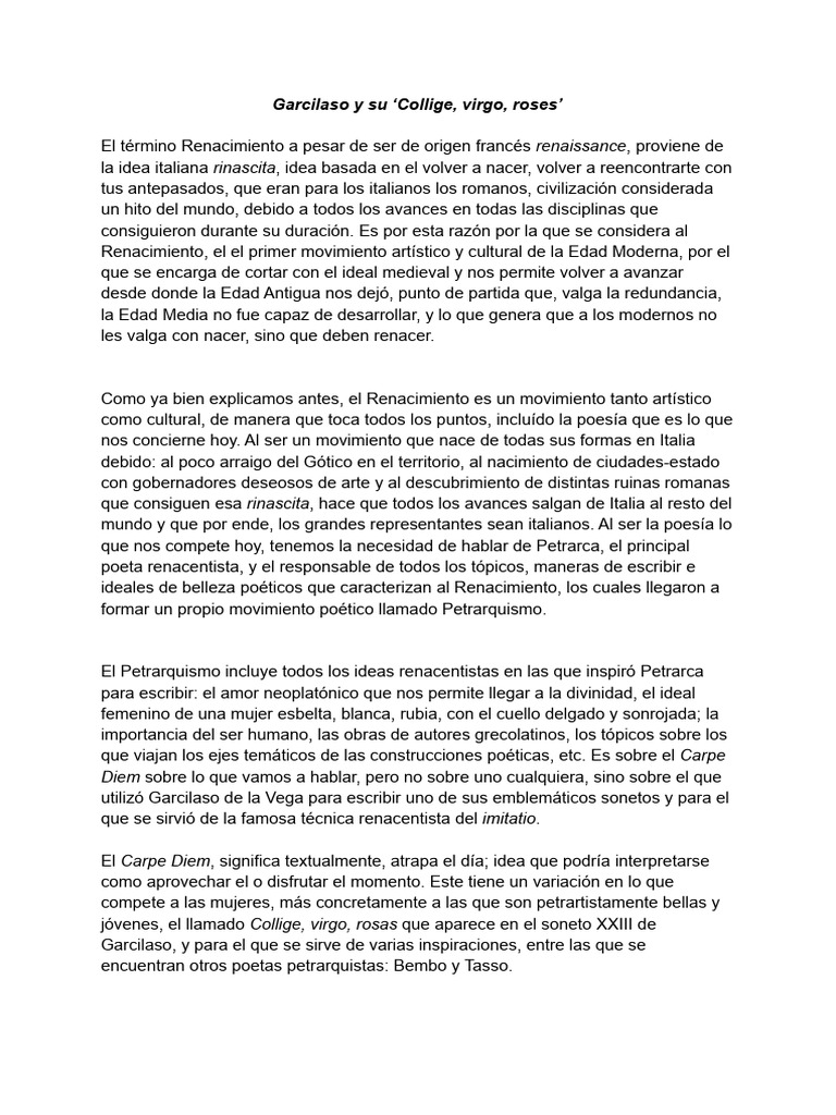 Garcilaso y Su 'Collige, Virgo, Roses' | PDF