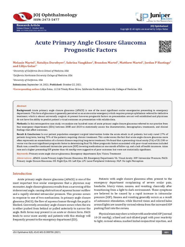 Acute Primary Angle Closure Glaucoma | PDF
