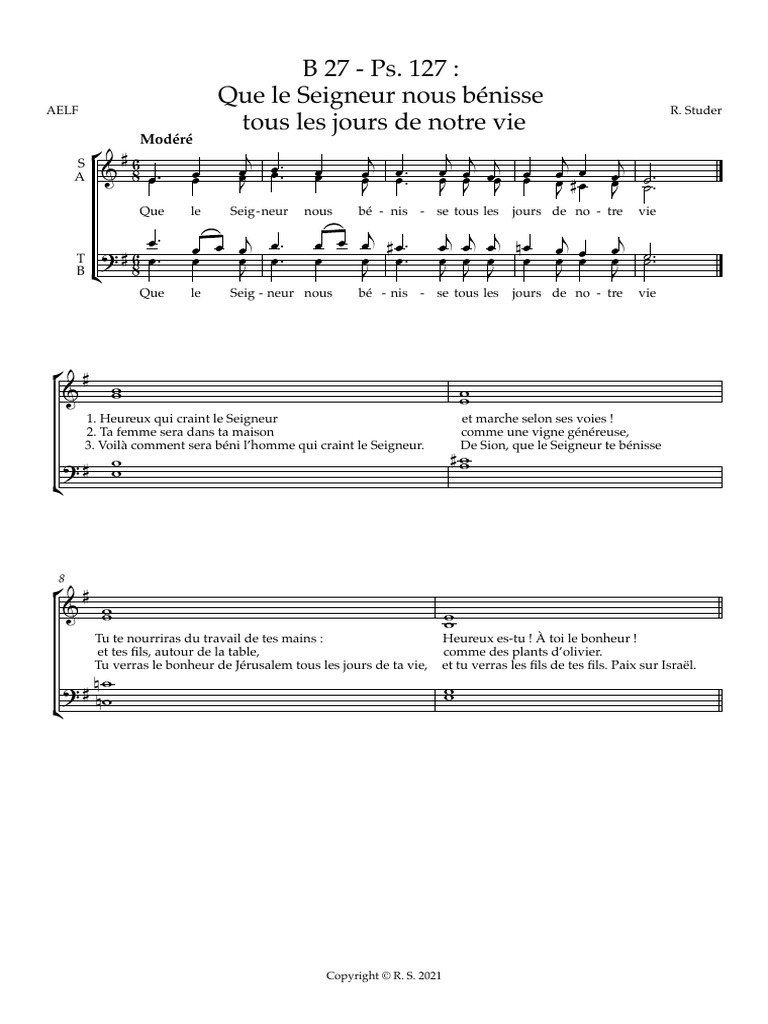 B 27 - Ps 127 Que Le Seigneur Nous Benisse Tous Les Jours de Notre Vie ...