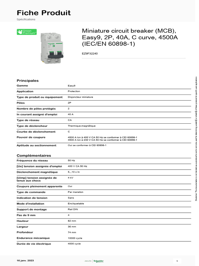 FICHE-TECHNIQUE-EZ9F32240-SCHNEIDER | PDF