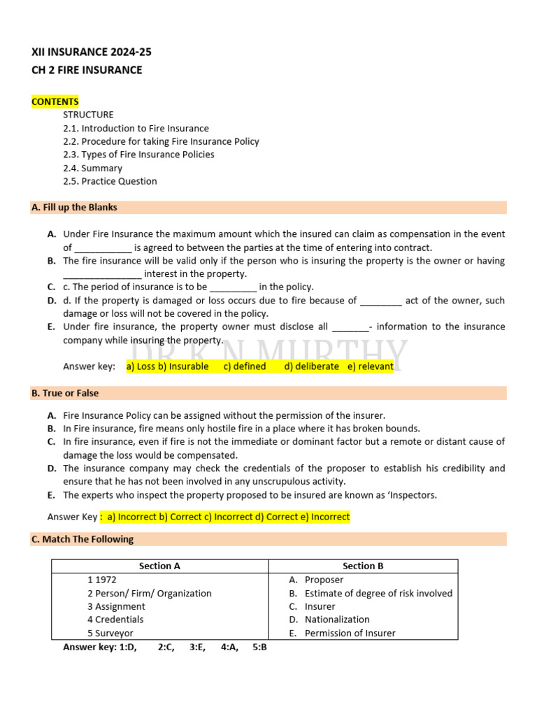 Fire Insurance Policies Overview 2024-25 | PDF | Insurance | Indemnity