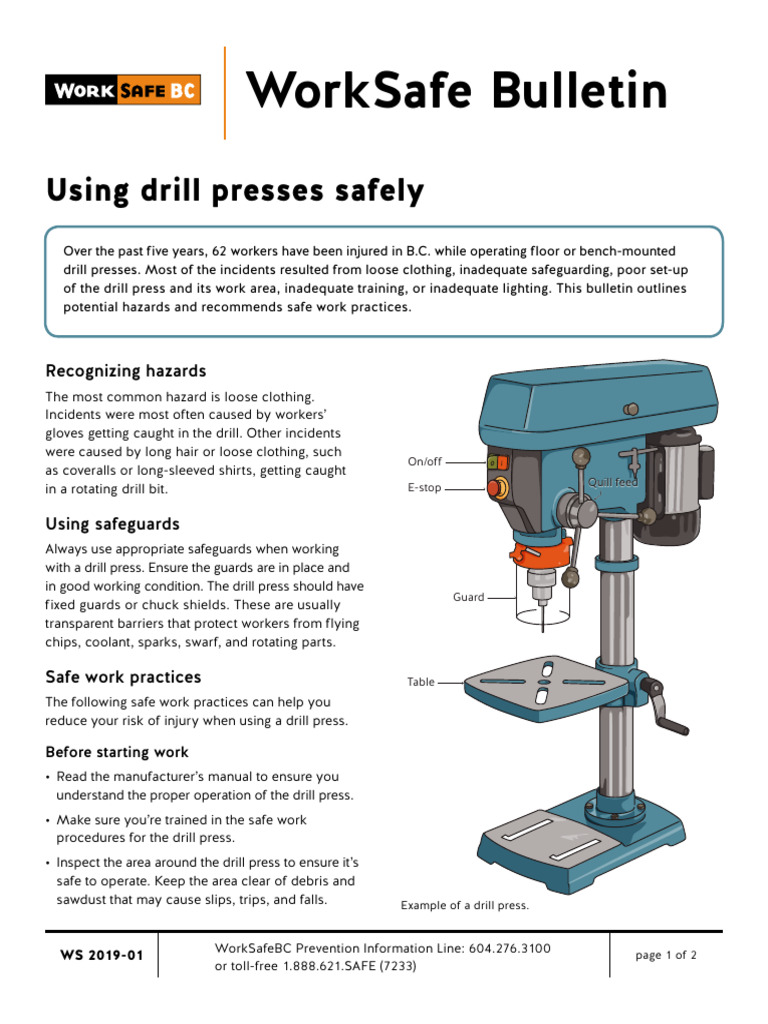 Using Drill Presses Safely 2019-01 Worksafebc | PDF