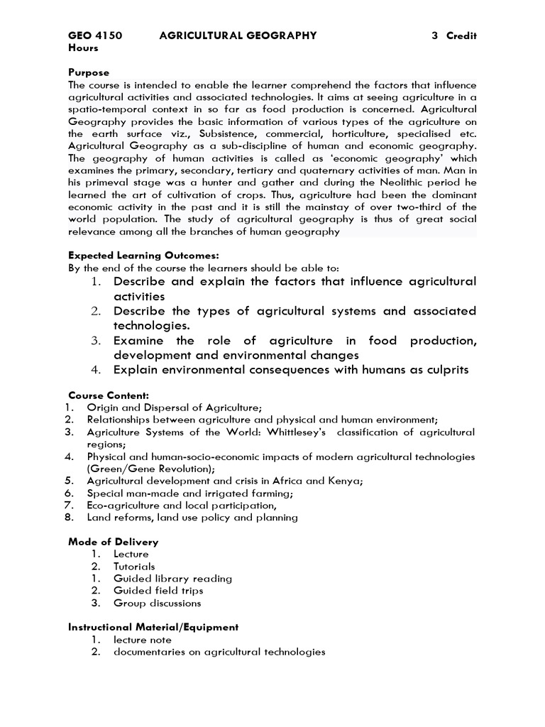 GEO 4150 Agricultural Geography NOTES | PDF