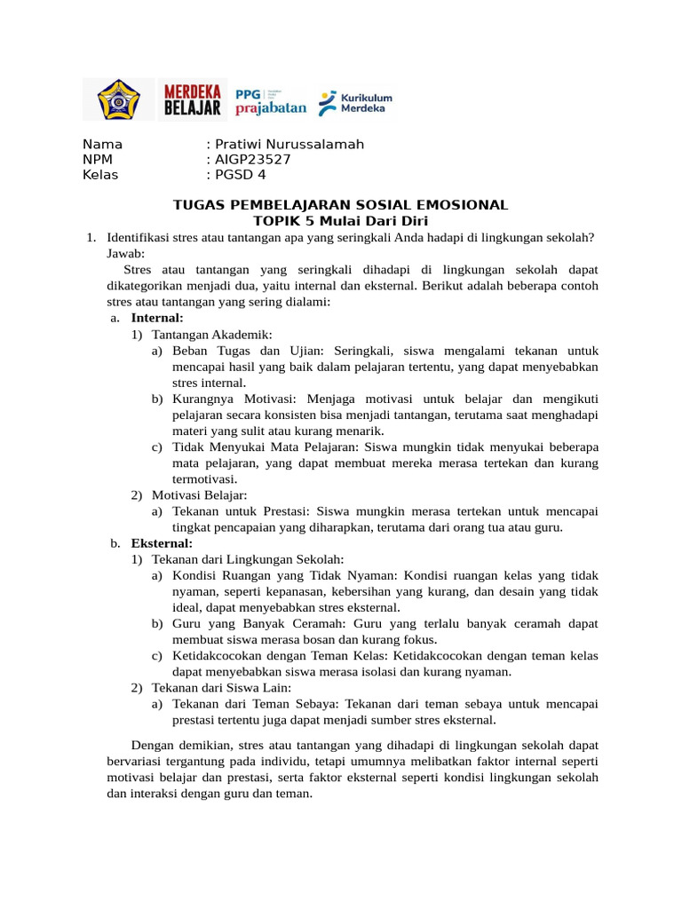 PSE TOPIK 5 Mulai Dari Diri Quiz | PDF