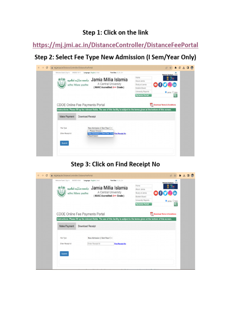 Steps for Online Fee Payment (CDOE) | PDF