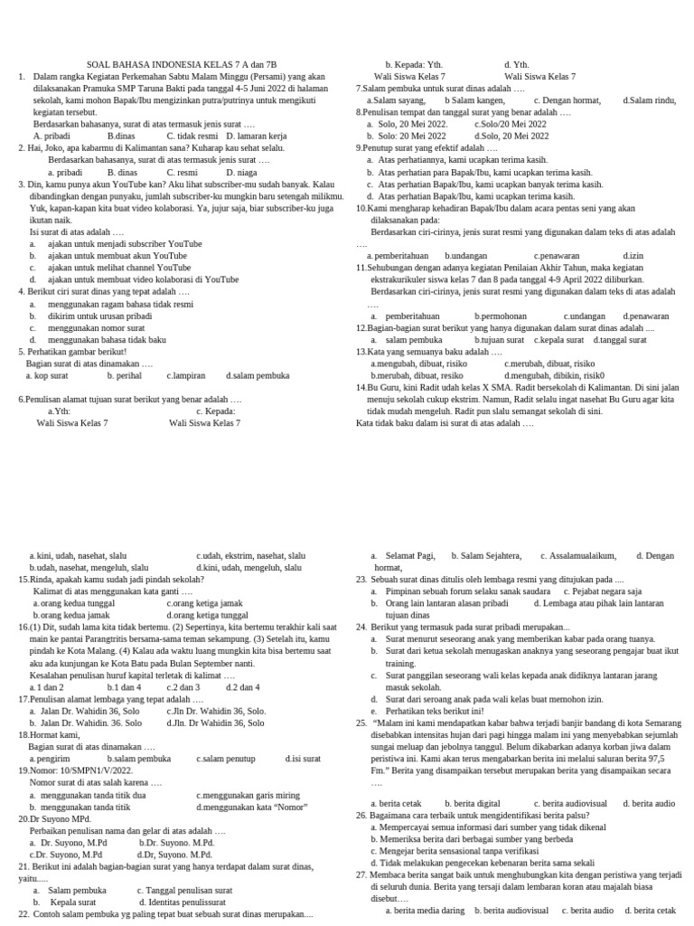 Soal Kls 7 Bhs Indo 2 | PDF
