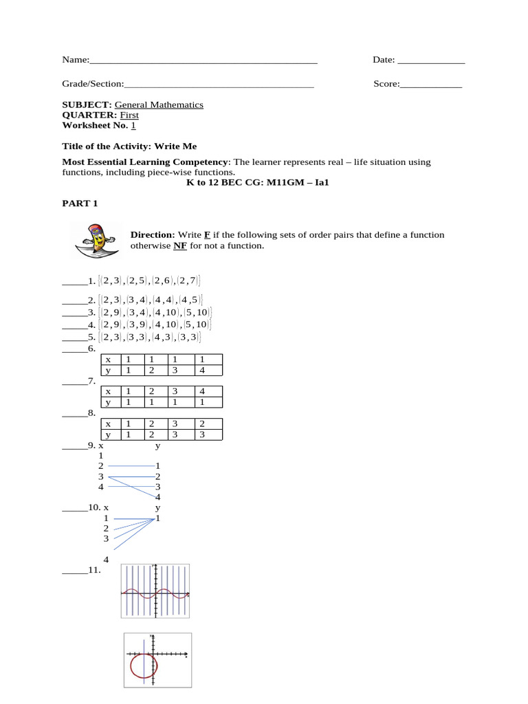 General Mathematics Function Worksheets | PDF | Function (Mathematics ...