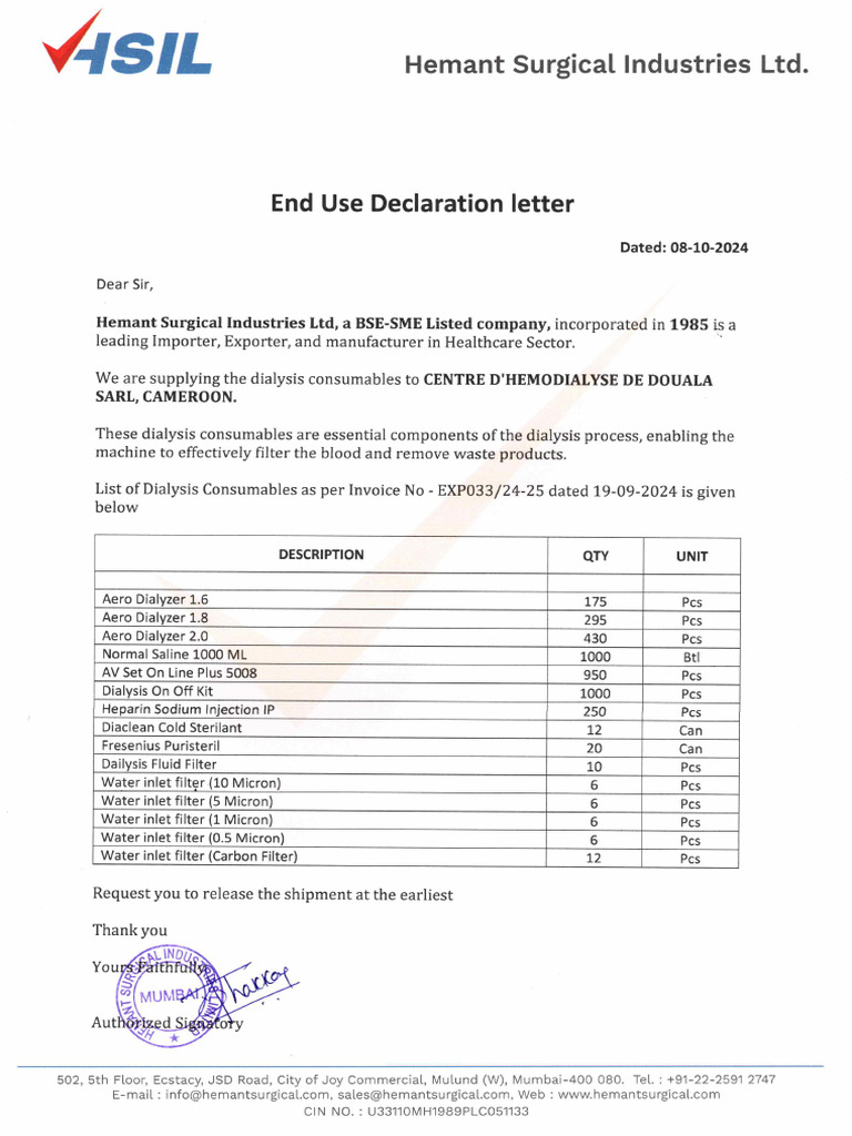 End Use Letter Pdf