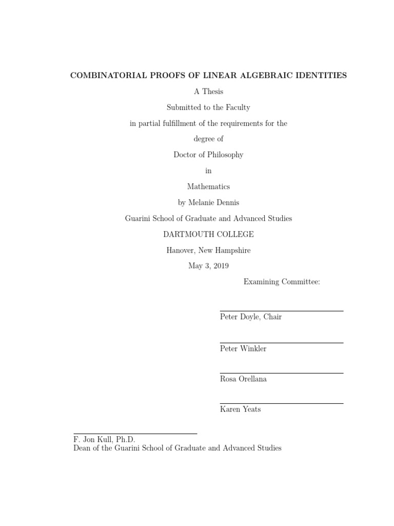 Phd Thesis At Dartmouth College Melanie Dennis Combinatorial Proofs Of Linear Algebraic