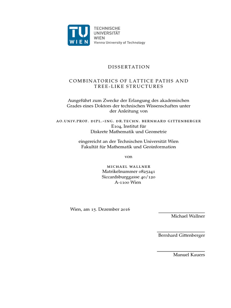 (PhD Thesis at Vienna University of Technology) Michael Wallner - Combinatorics of Lattice Paths ...