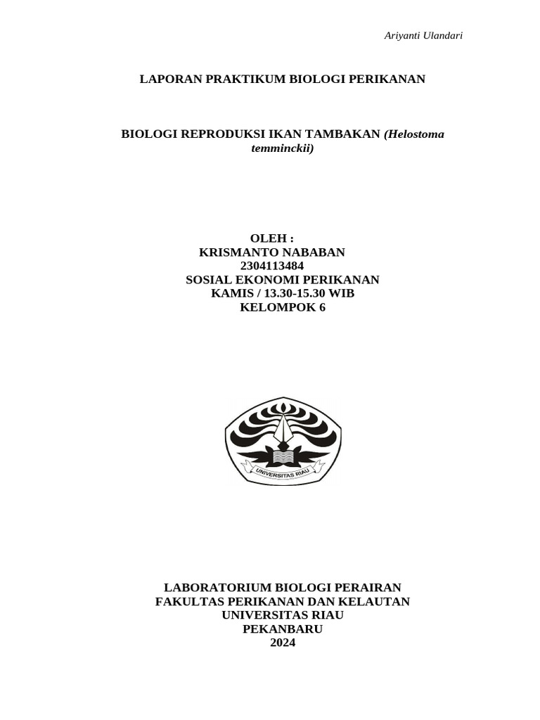 Laporan Praktikum Biologi Perikanan Krismanto | PDF