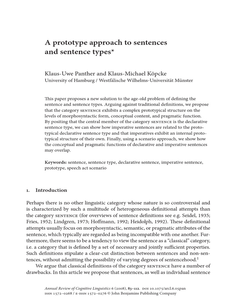 A Prototype Approach To Sentences and Sentence Typ | PDF